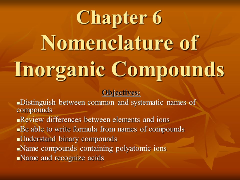 Inorganic Compounds Inorganic Compounds