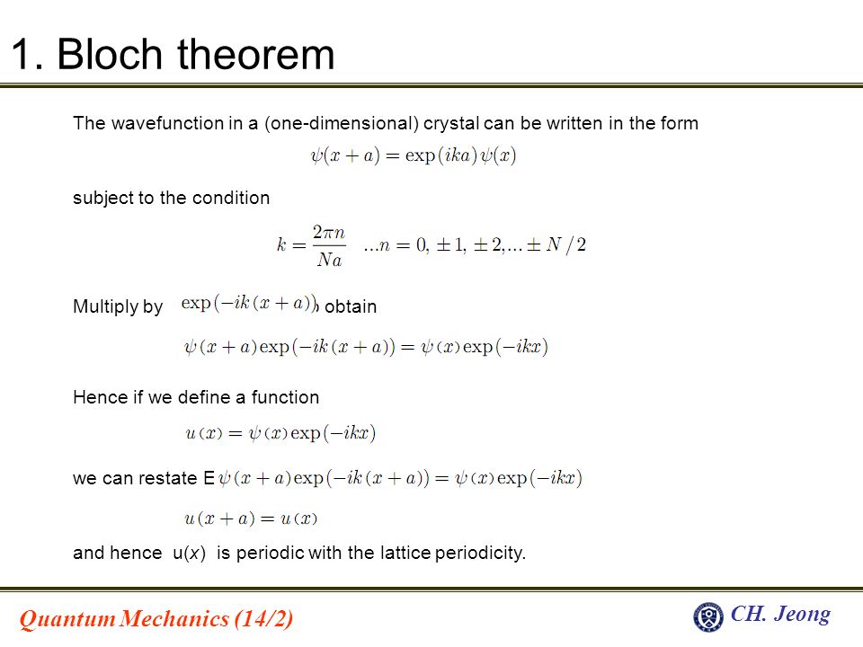 Bloch Theorem Band Theory Of Solids Engineering 42 Off