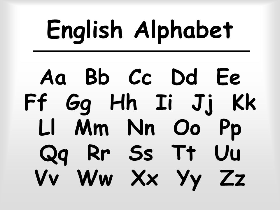 English Alphabet Aa Bb Cc Dd Ee Ff Gg Hh Ii Jj Kk Ll Mm Nn Oo Pp Qq Rr