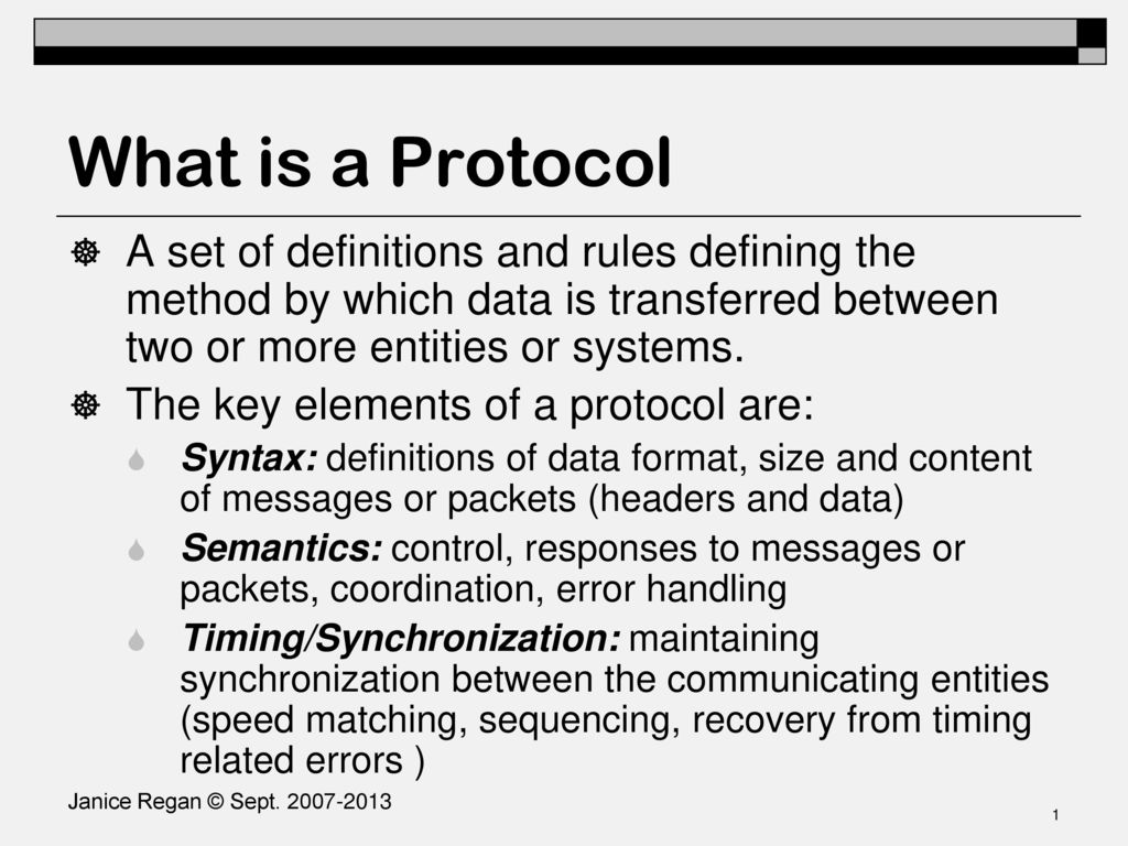 What is a Protocol A set of definitions and rules defining the method ... What is a Protocol A set of definitions and rules defining the method ...