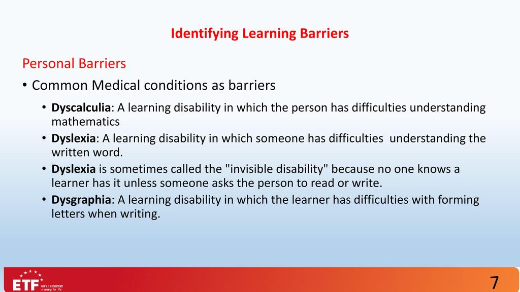 Barriers To Learning Barriers To Learning