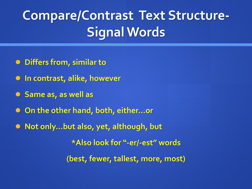 Compare And Contrast Signal Words Compare And Contrast Signal Words