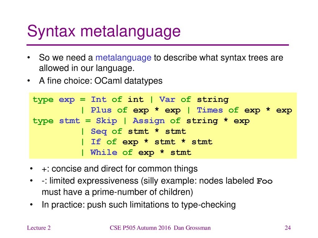Csep505 Programming Languages Lecture 2 Functional Programming Syntax Semantics Large Step
