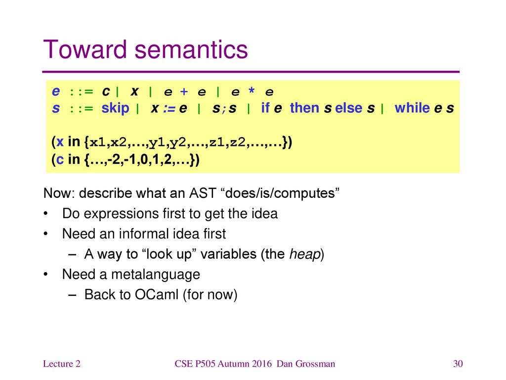 Csep505 Programming Languages Lecture 2 Functional Programming Syntax Semantics Large Step 8248
