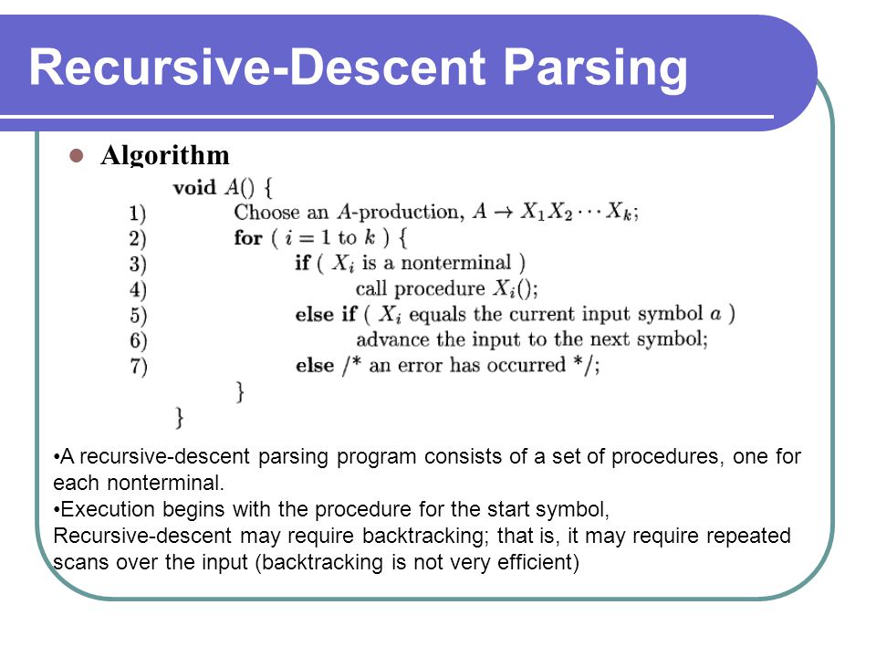 Recursive descent parsing in compiler design - huntersero Recursive descent parsing in compiler design - huntersero