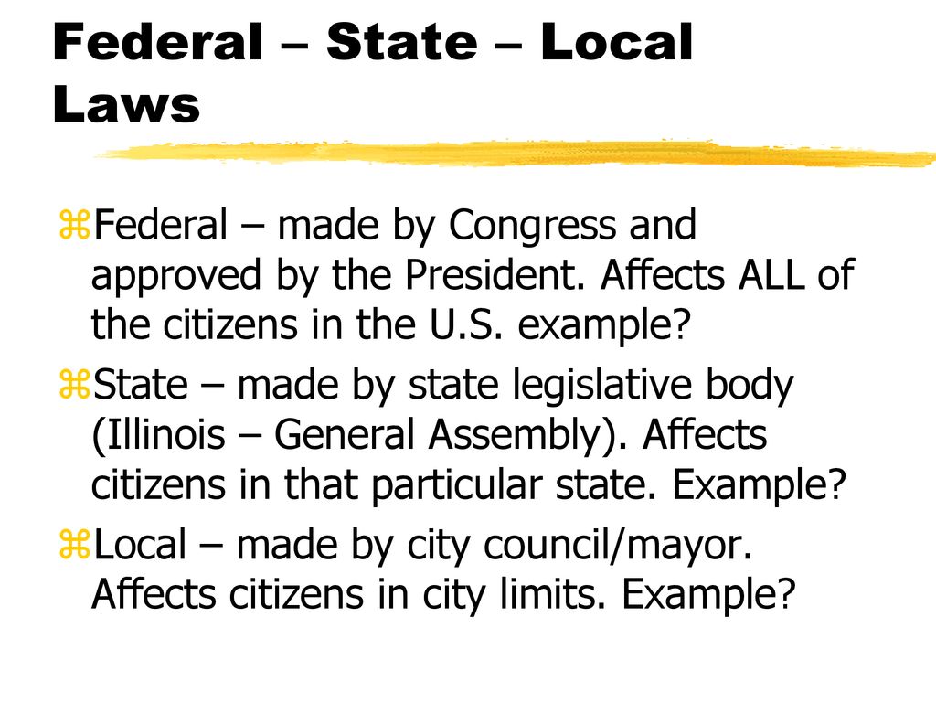 Federal, State Local Laws Overview, Differences Examples Federal, State Local Laws Overview, Differences Examples