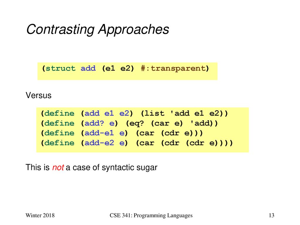 Cse341 Programming Languages Lecture 16 Datatype Style Programming With Lists Or Structs Zach