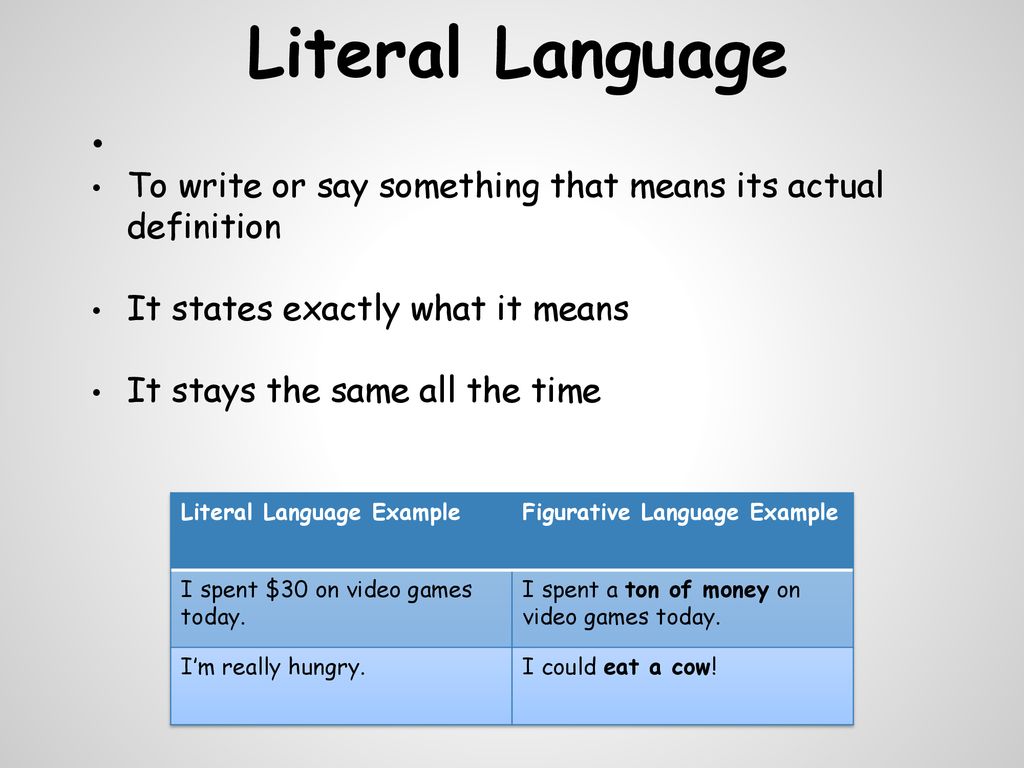 Literal Language Examples Literal Language Examples