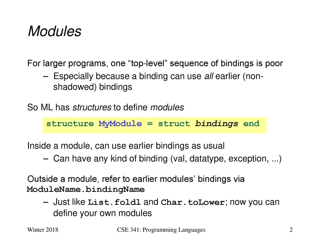 Cse341 Programming Languages Lecture 10 Ml Modules Ppt Download