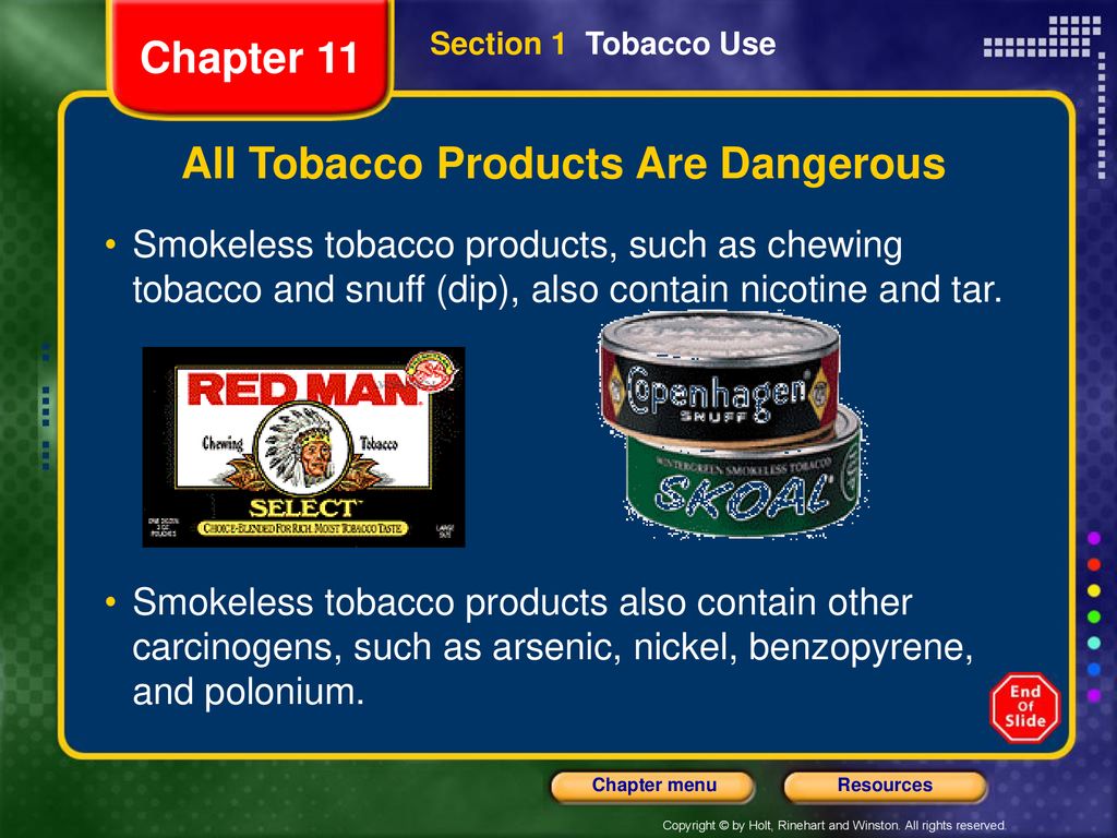 Chapter 11 Objectives Tobacco List Six Types Of Tobacco Products Ppt