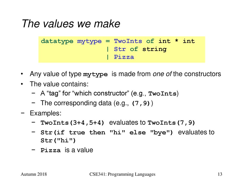 Cse341 Programming Languages Lecture 4 Records Datatypes Case Expressions Dan Grossman Autumn