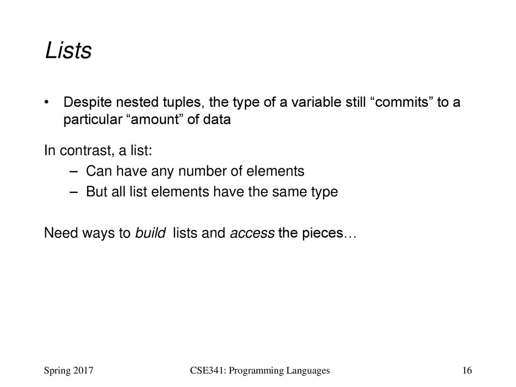 Cse341 Programming Languages Lecture 2 Functions Pairs Lists Ppt Download