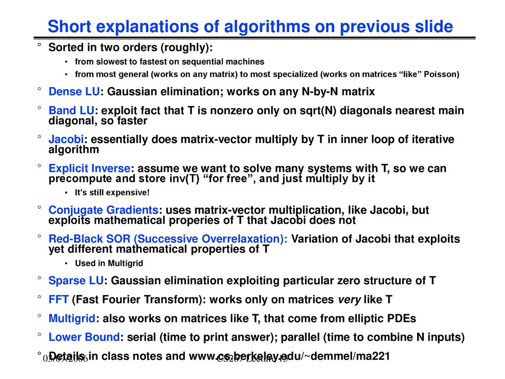 James Demmel Cs 267 Applications Of Parallel Computers Solving Linear Systems Arising From Pdes