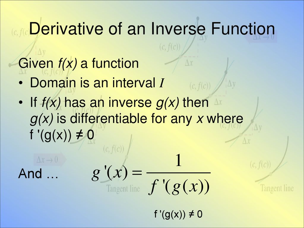 Derivatives Of Inverse Functions Ppt Download