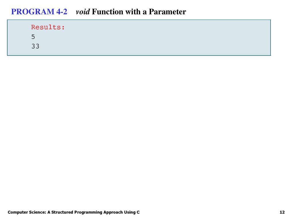 4 2 Functions In C In C The Idea Of Topdown Design Is Done Using Functions A C Program Is