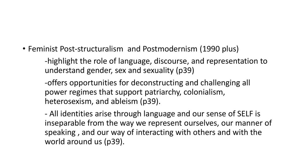 Post Structuralist And Postmodernist Approaches To Gender Theory Ppt