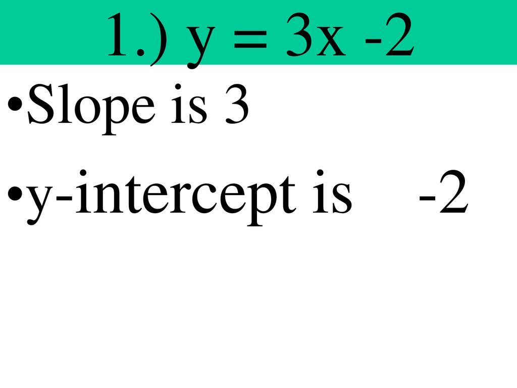 Bellwork Find the slope and y -intercept 1.) y = 3x ppt download