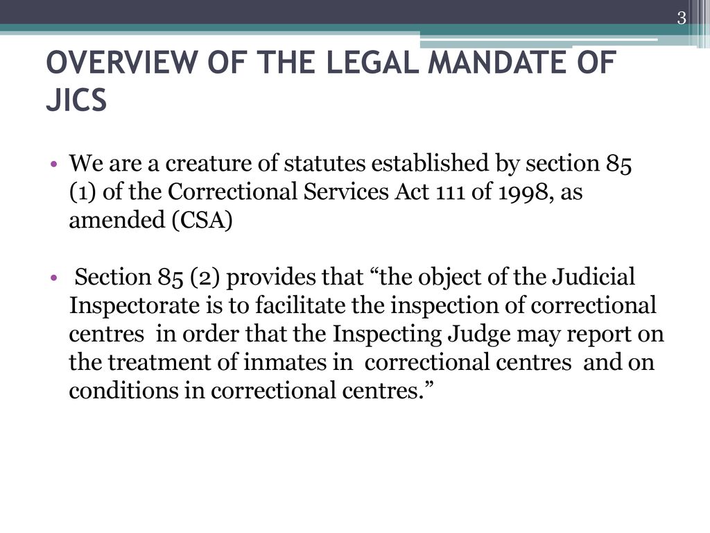 The Judicial Inspectorate For Correctional Services Ppt Download