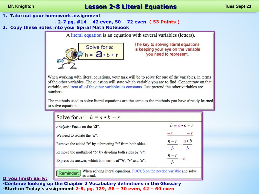 Lesson 2 8 Literal Equations Ppt Download