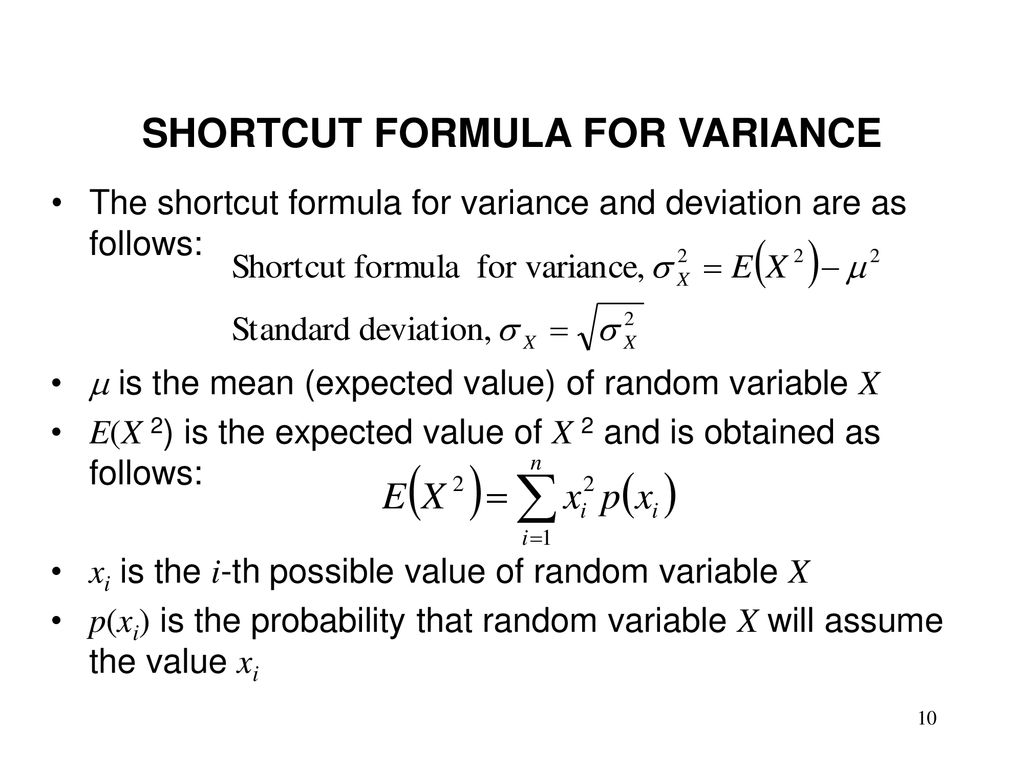 Variance Shortcut Formula Variance Shortcut Formula