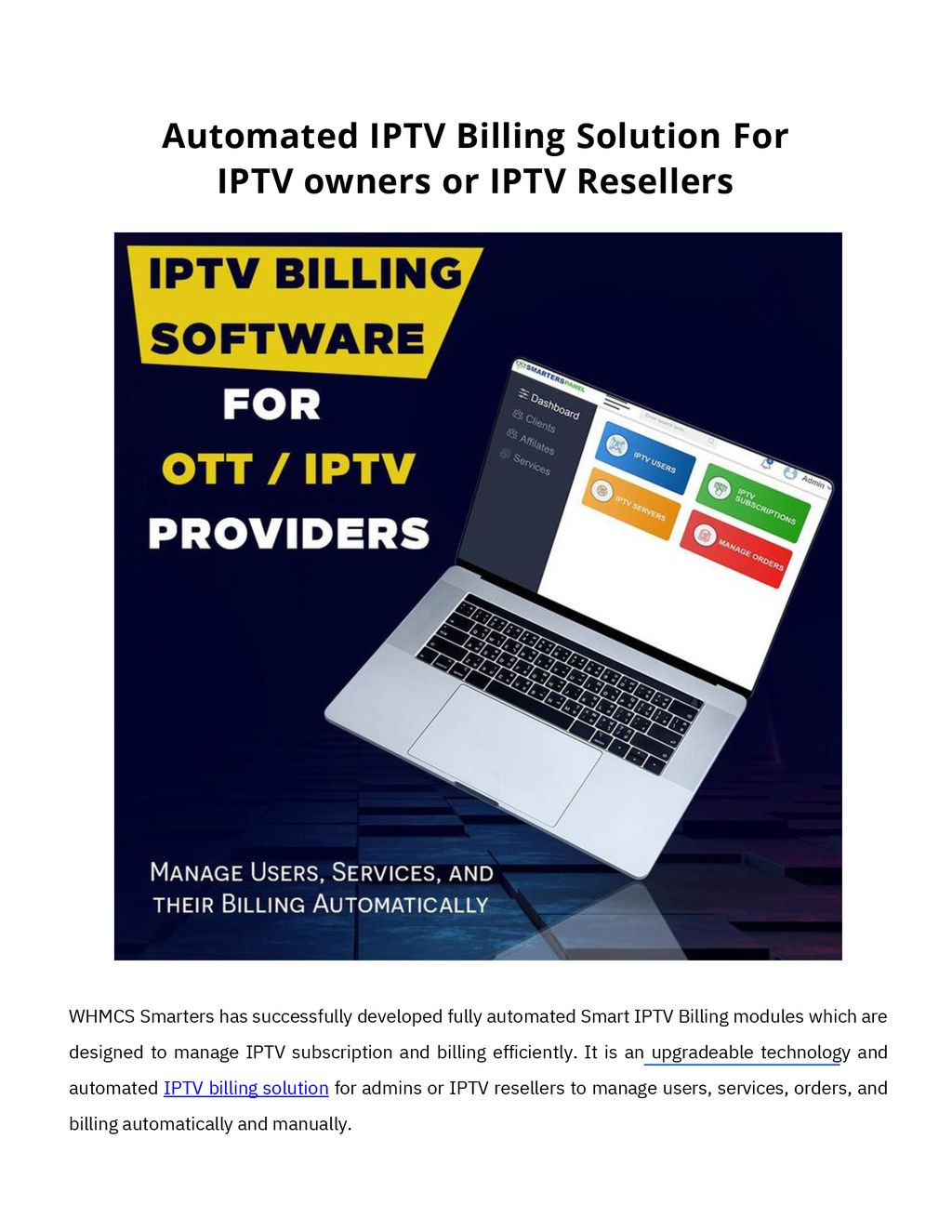 Automated Iptv Billing Solution For Iptv Owners Or Iptv Resellers