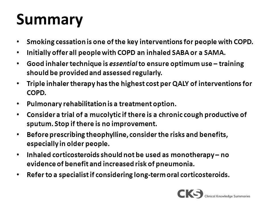 Clinical Knowledge Summaries Cks Chronic Obstructive Pulmonary Disease Copd Management