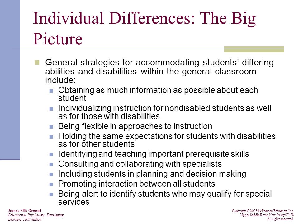 Accommodating Individual Differences in the Classroom Accommodating Individual Differences in the Classroom